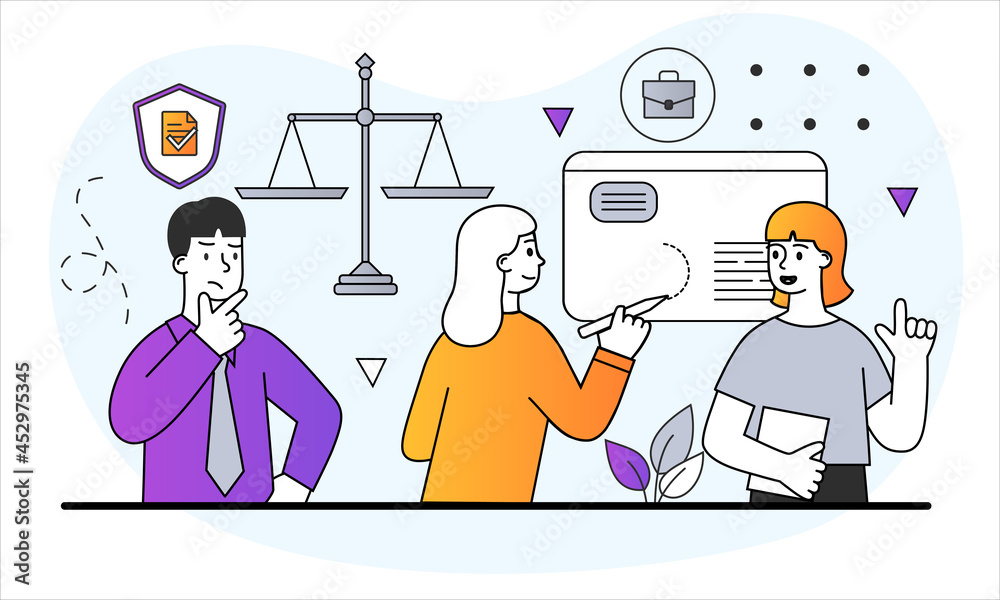 Law and jurisprudence concept. Students study rights and freedom of ...