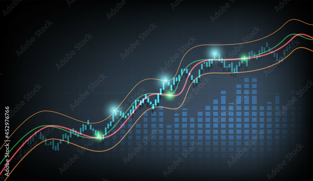 Blue neon candlestick and moving average with chart world stock market ...
