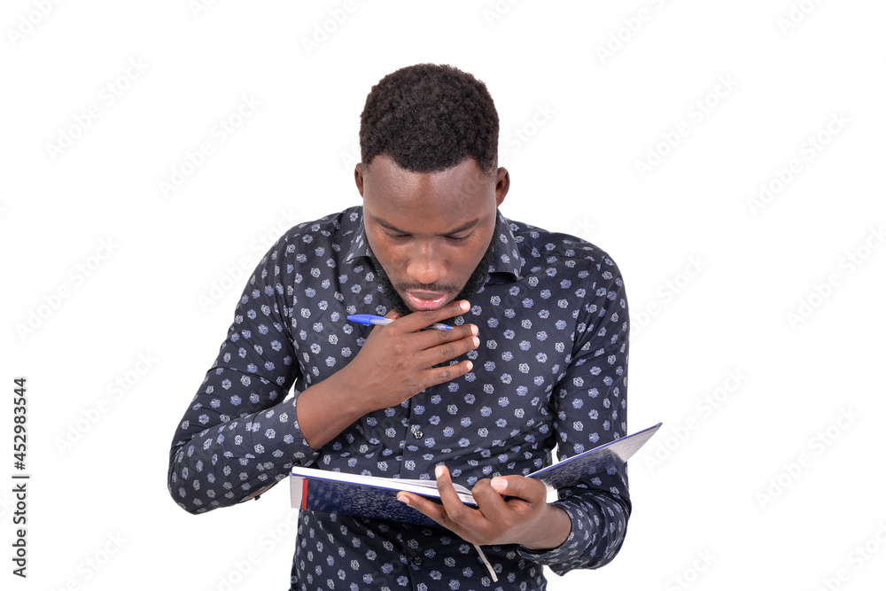 young surprised business man checking the notes in the document. Stock ...