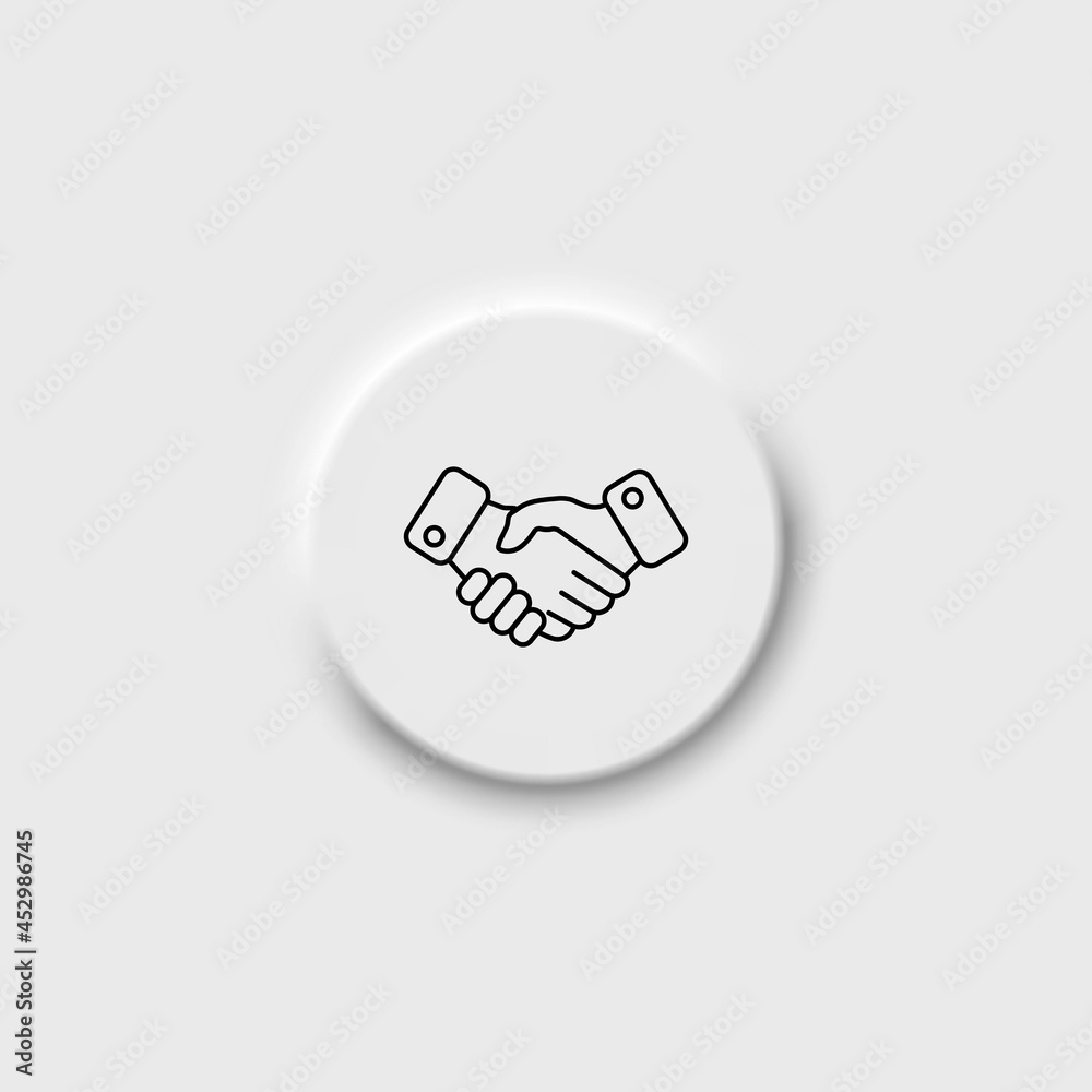 Handshake on neomorphism button line icon in black. High quality linear ...