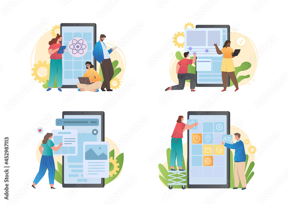 Development mobile application collection. Set of posters with the ...