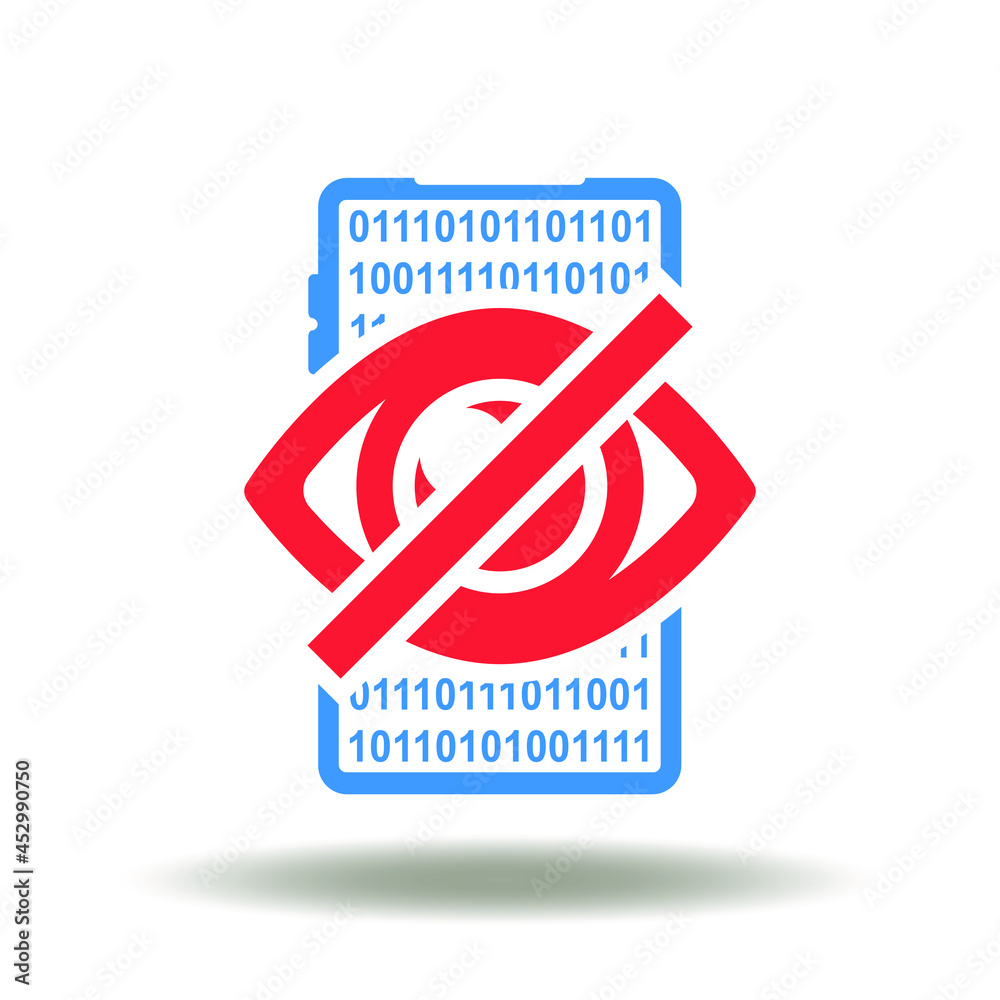 Smartphone with crossed eye vector illustration. Prohibition of viewing ...