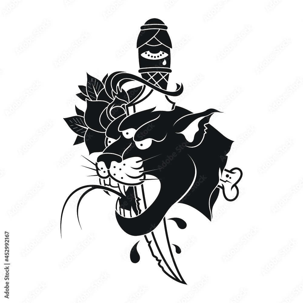 Panther Dagger Tattoo Flash Stock Vector | Adobe Stock