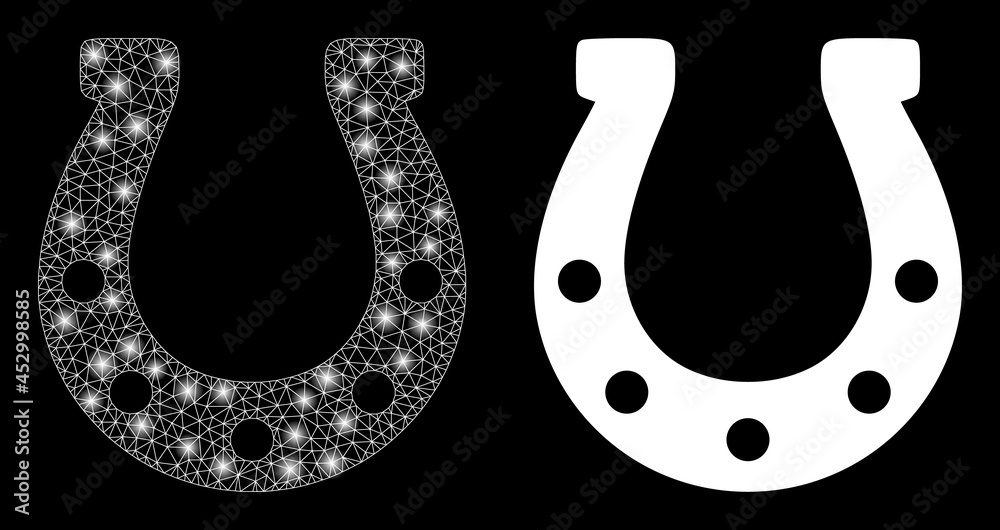 Glamour mesh vector horseshoe with glow effect. White mesh, bright ...