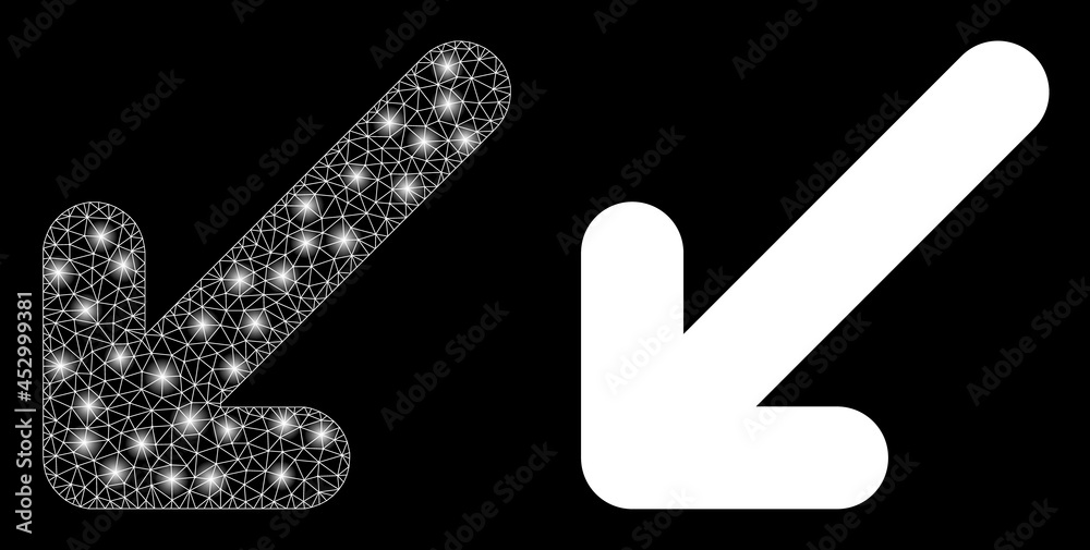 Magic mesh vector move down left with glare effect. White mesh, glare ...