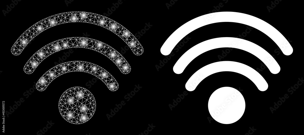 Bright mesh vector Wi-Fi source with glow effect. White mesh, bright ...
