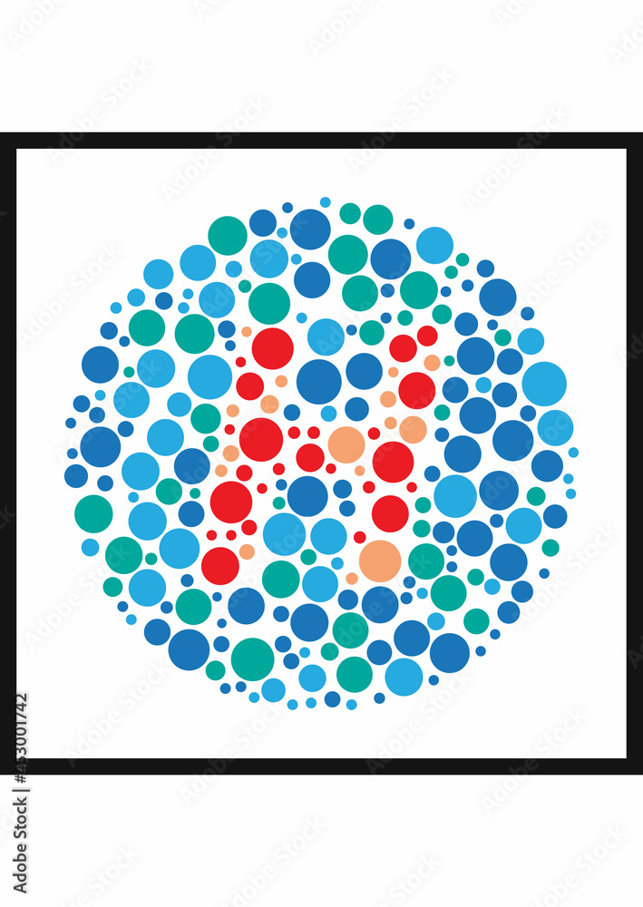 Vector graphic of Ishihara color test or Color blind test design. The ...