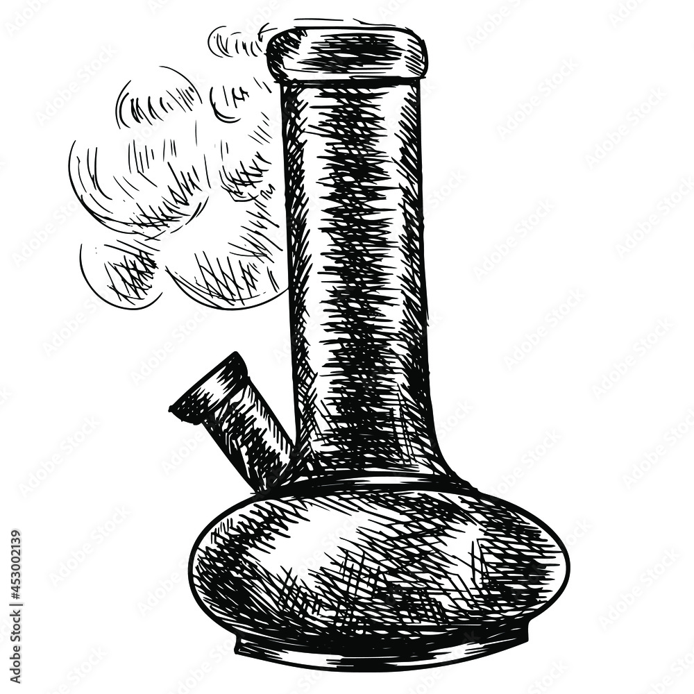 Hand-drawn sketch bong with realistic volumetric shading. Device for ...