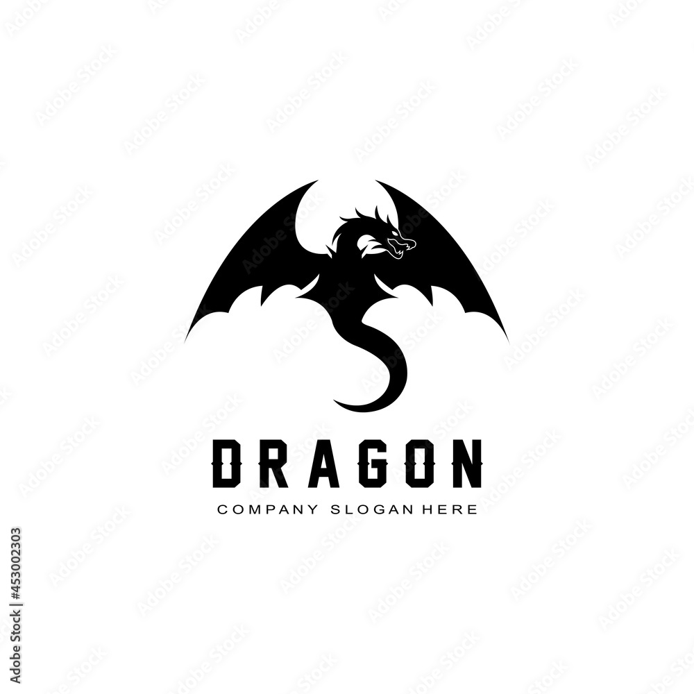 Vector Fire dragon logo icon, scary legend winged animal, illustration ...