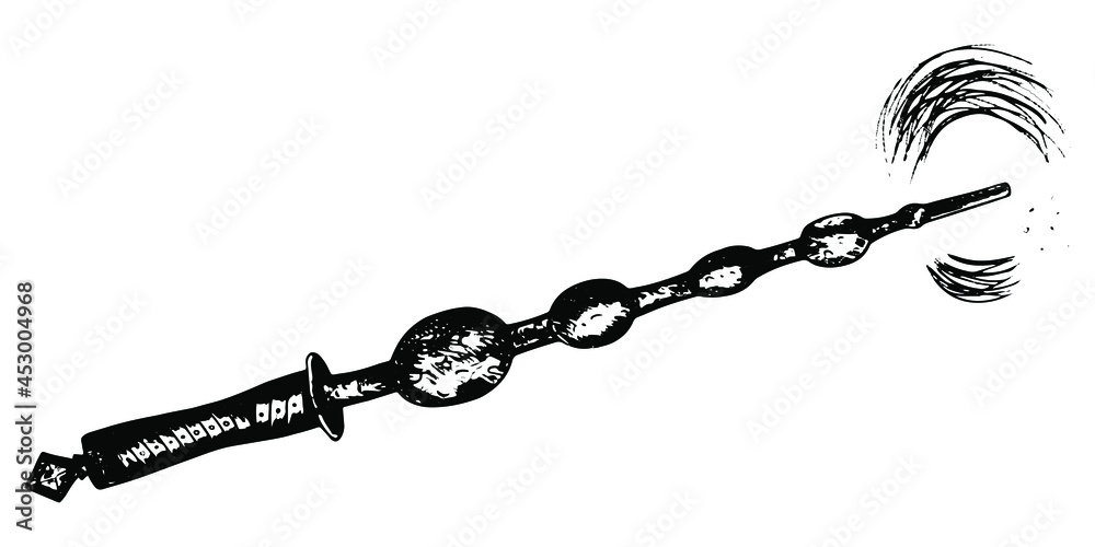 Powerful magic wand of the dark wizard in sketch style. Element for ...