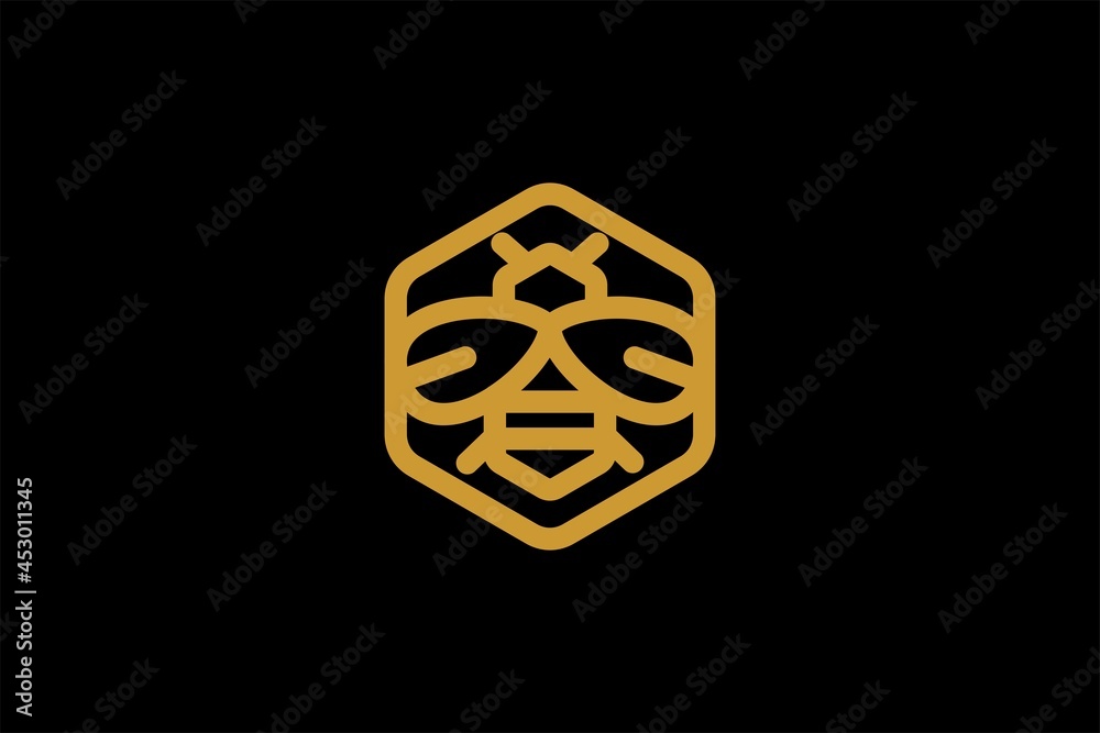 Bee logo design vector. Honeybee abstract symbol. Outline flying insect ...