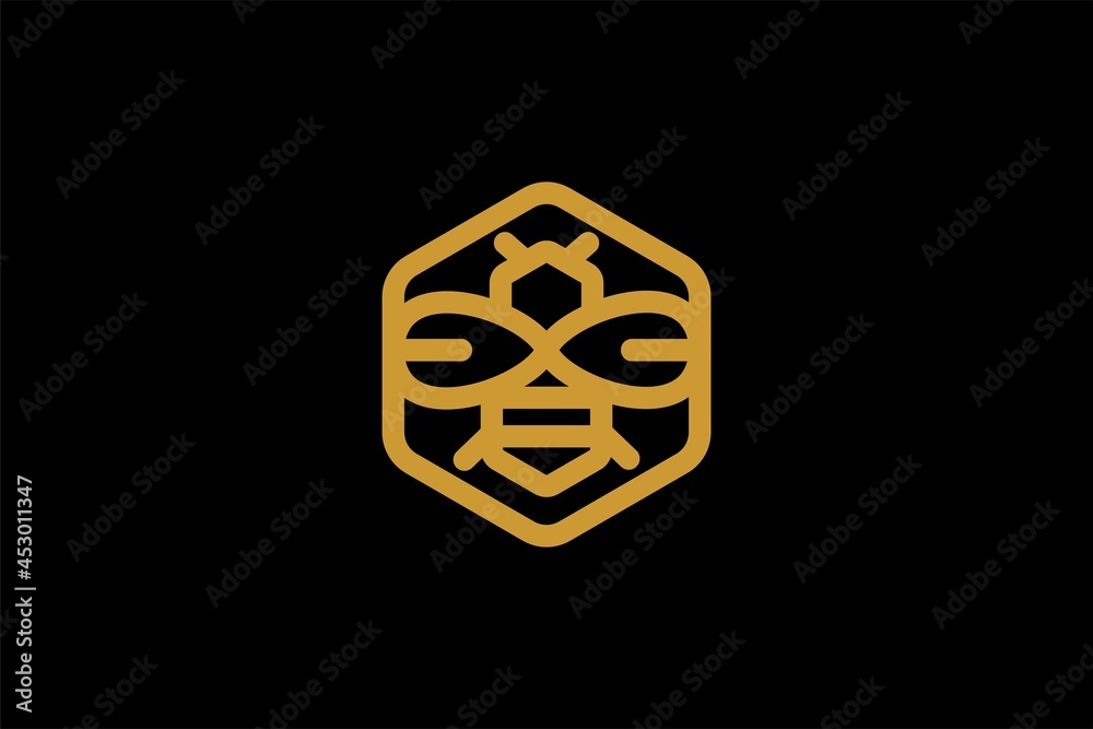 Bee logo design vector. Honeybee abstract symbol. Outline flying insect ...