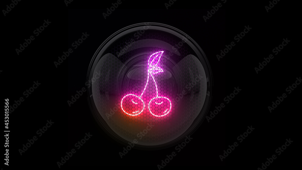 Cherry. Cherry symbol. Nixie tube indicator. 3D. 3D Rendering Stock ...
