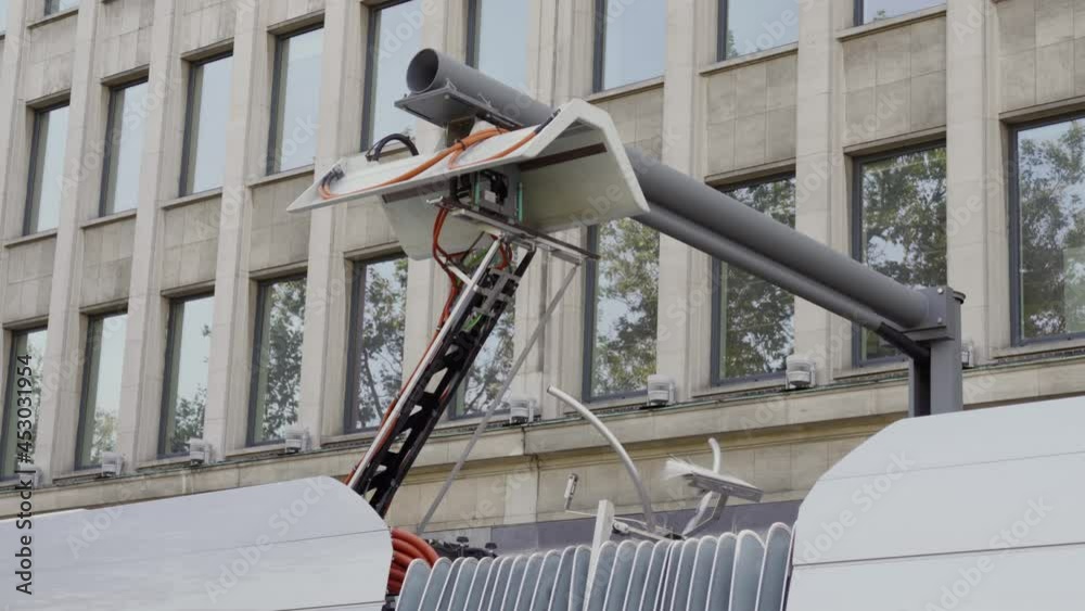 Pantograph for electric bus charging at the bus station - close up ...