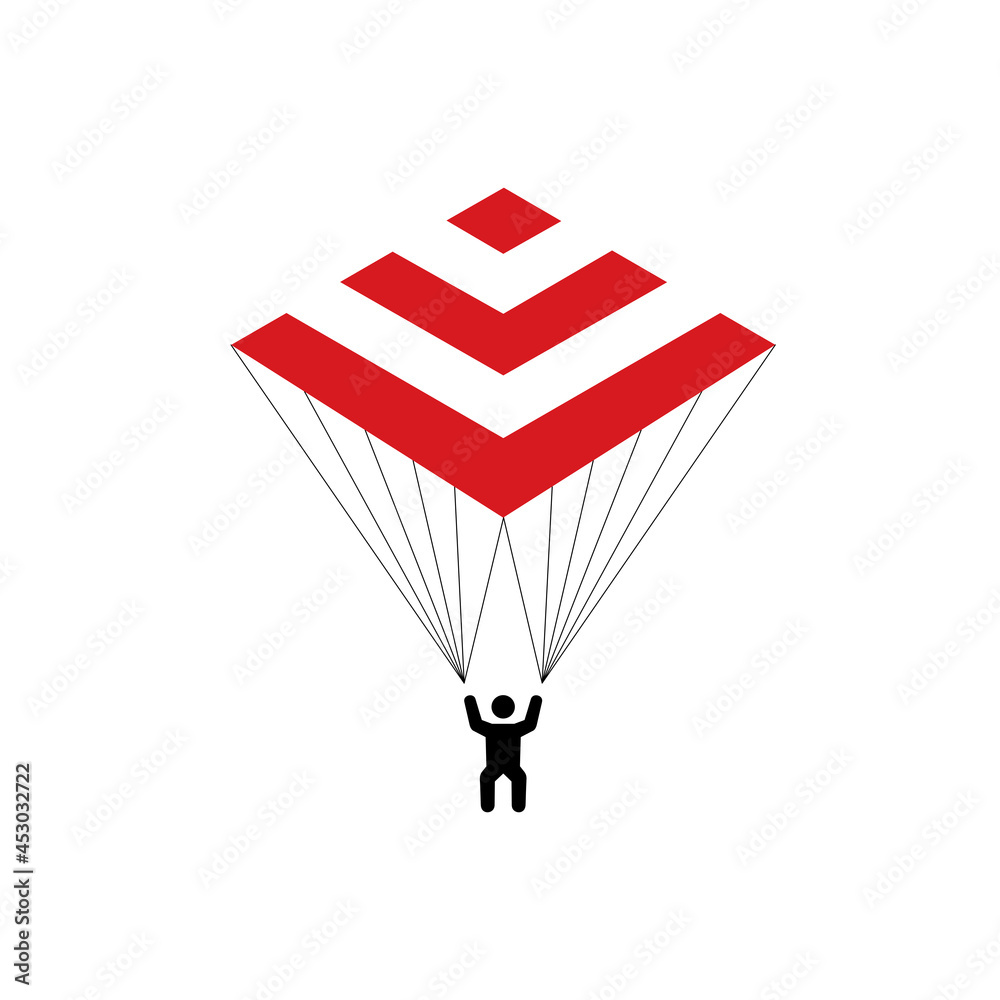 Piktogram terdiri dari piramida segitiga dan penerjun payung. Stock ...