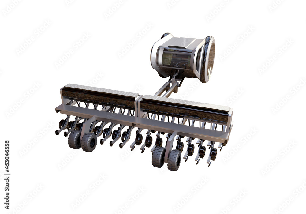 Autonomous tillage harvester tractor in farm field, 4th industrial ...