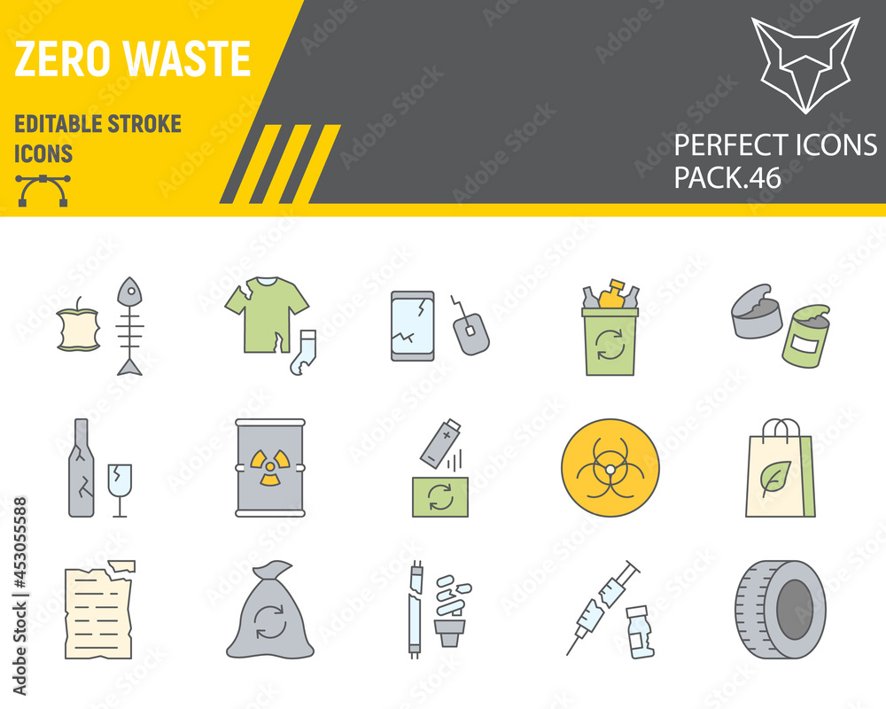 Zero waste color line icon set, recycle collection, vector graphics ...