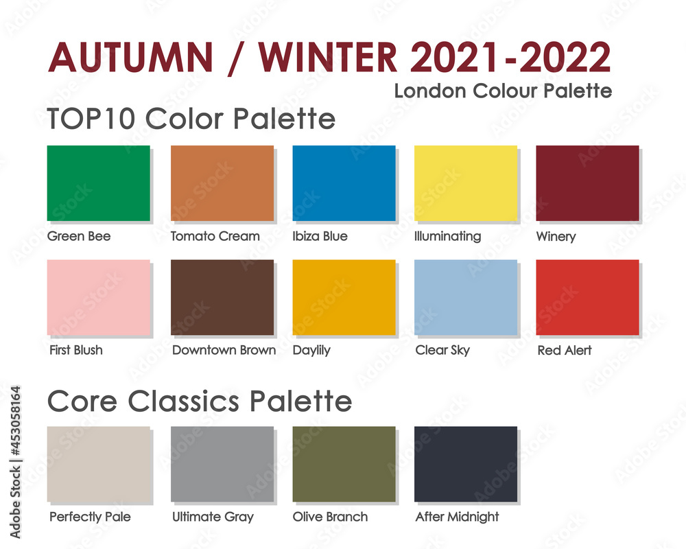 Autumn | Winter 2021 2022 trendy color palette. Fashion color trend ...