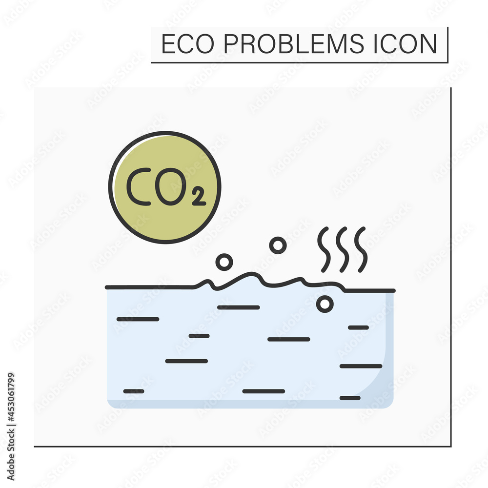 Ocean Co2 pollution color icon. Water resources acidification ...