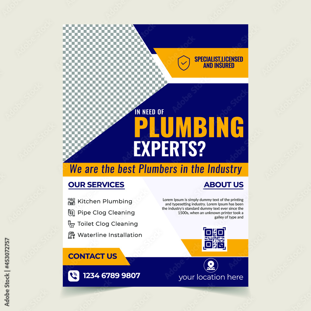 plumbing flyer template, plumber flyer design for company, Plumbing ...
