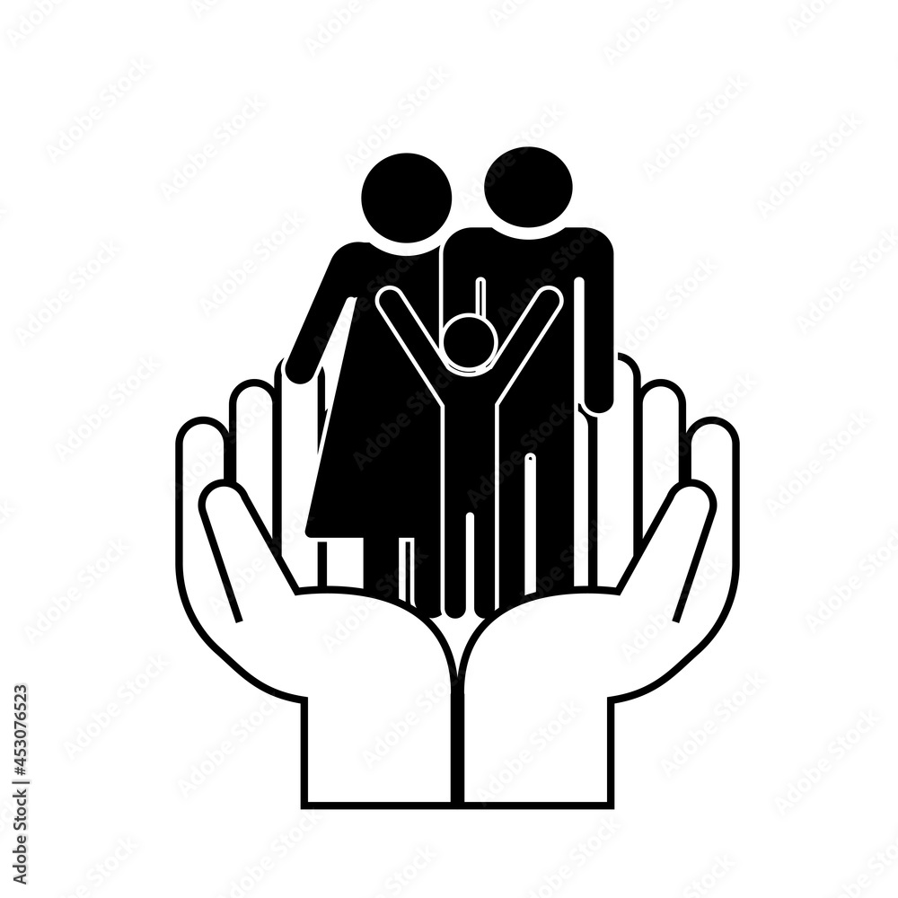 Family Icon. Family care icon. the hand is holding a family Stock ...