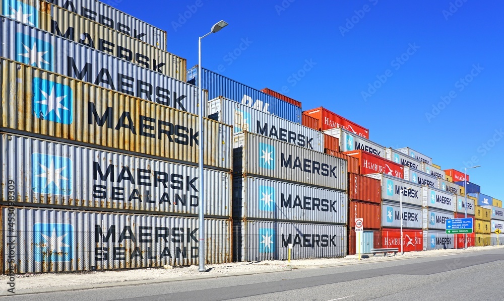 FREMANTLE, AUSTRALIA -3 JUL 2019- View of shipping containers from ...