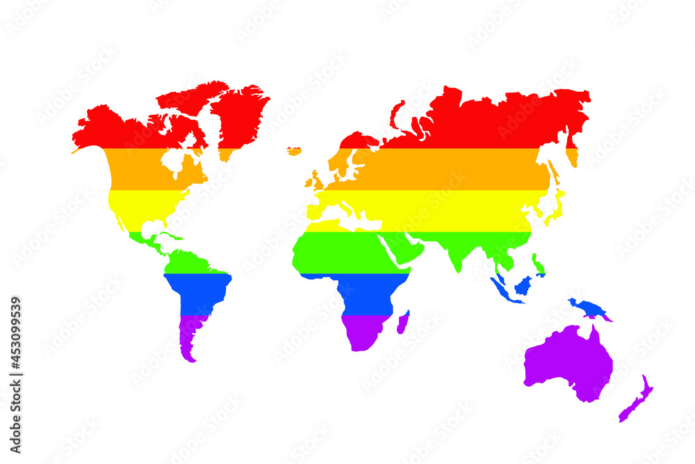 Vector image of a LGBTQ symbol. Rainbow world map, The most widely ...