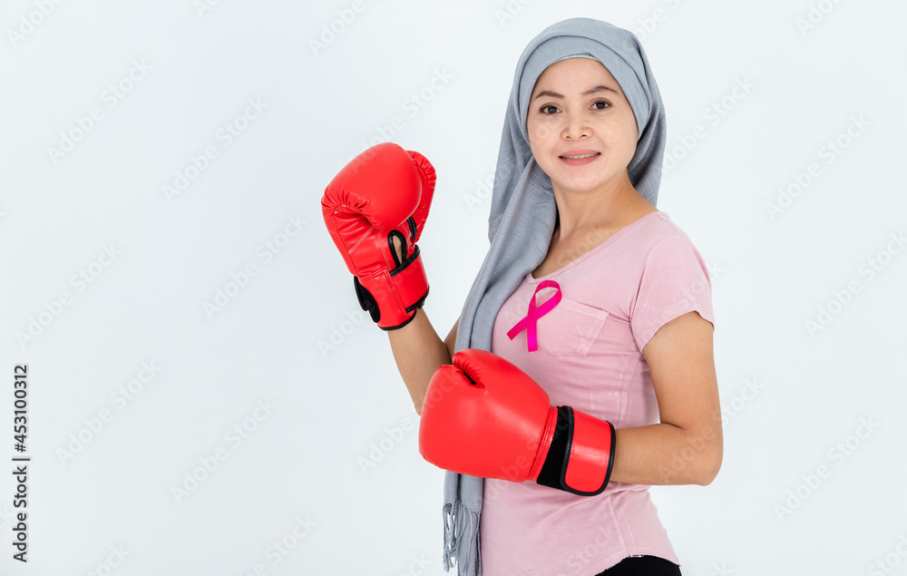 a asian woman disease mammary cancer patient fighting showing boxing ...