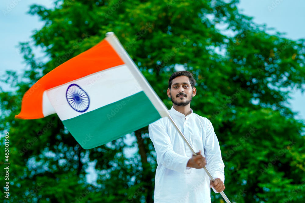 Indian man celebrating independence day Stock Photo | Adobe Stock