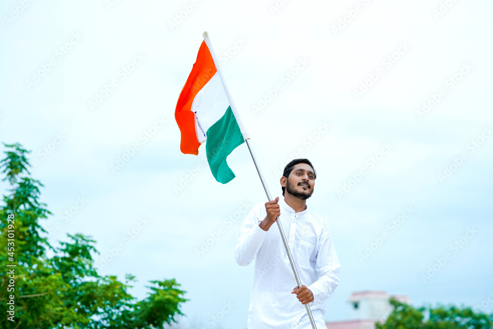 Indian man celebrating independence day Stock Photo | Adobe Stock