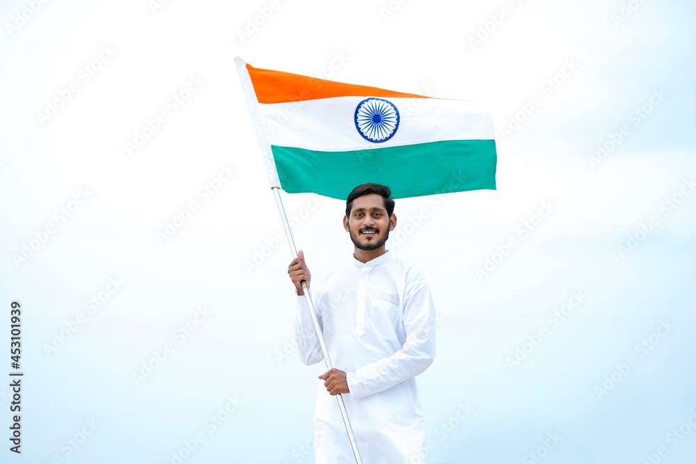 Indian man celebrating independence day Stock Photo | Adobe Stock