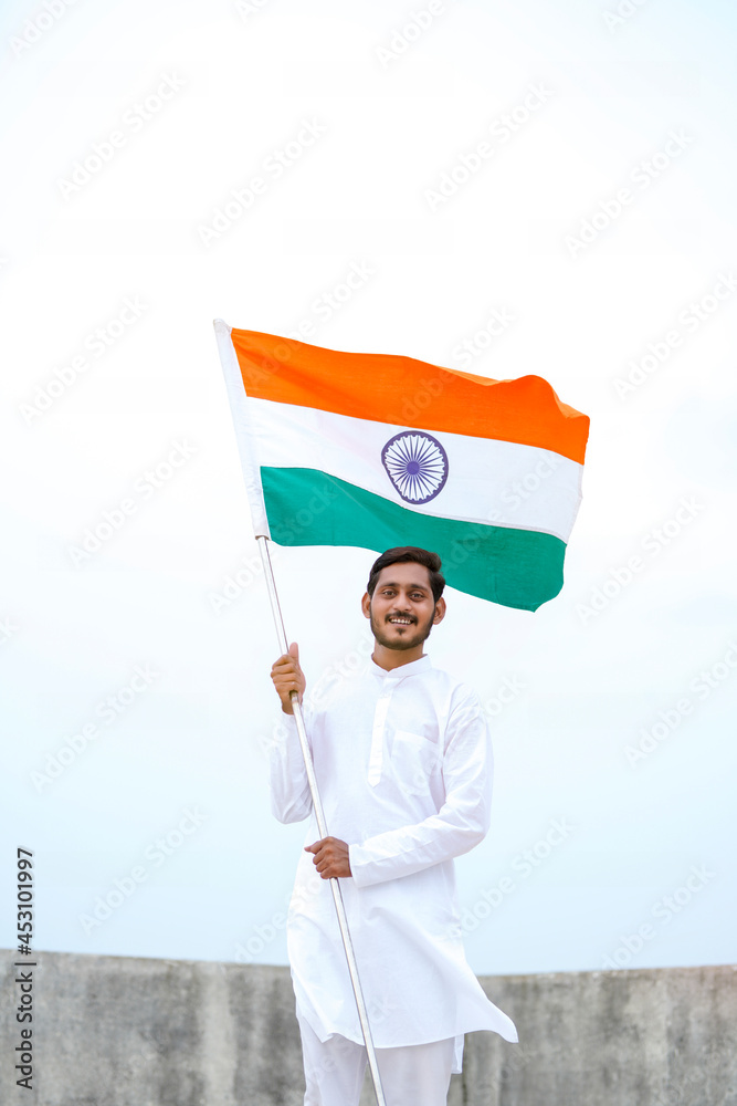 Indian man celebrating independence day Stock Photo | Adobe Stock