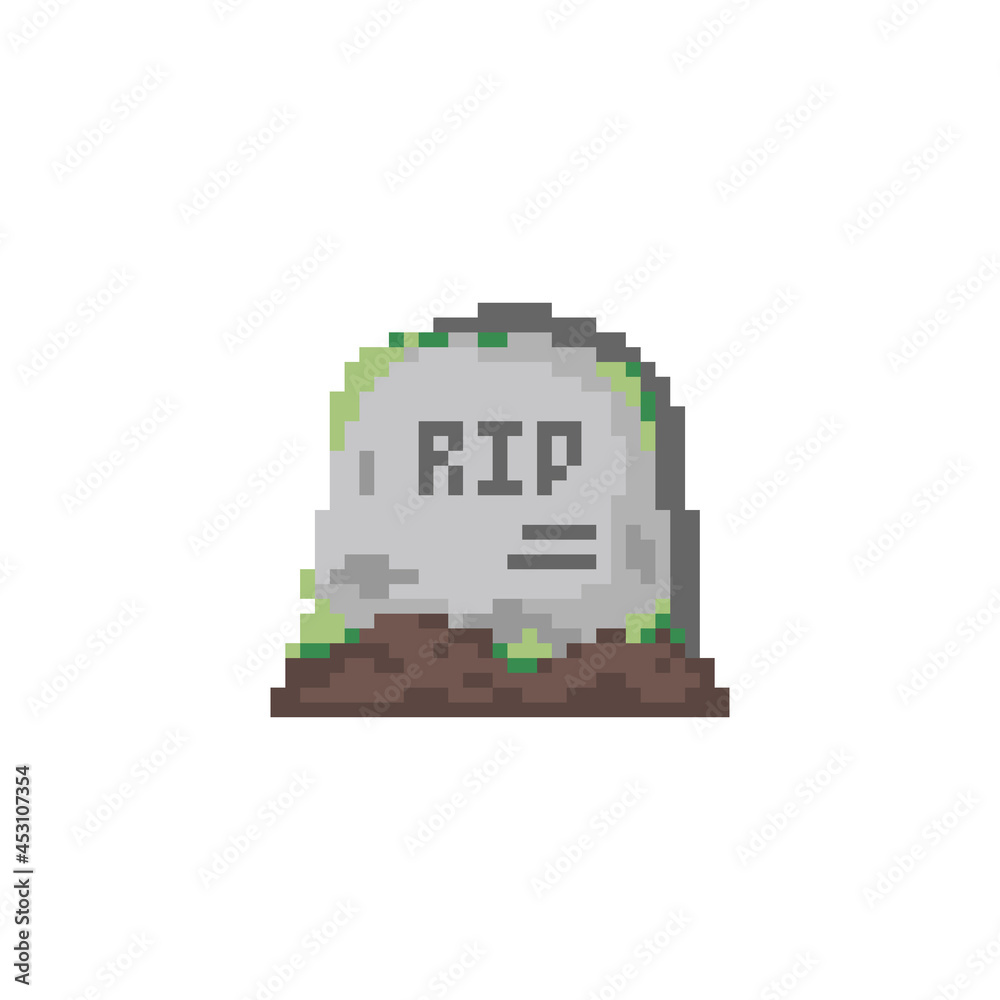 Pixel art grave. Pixel gravestone, with text rip. Halloween decorative ...
