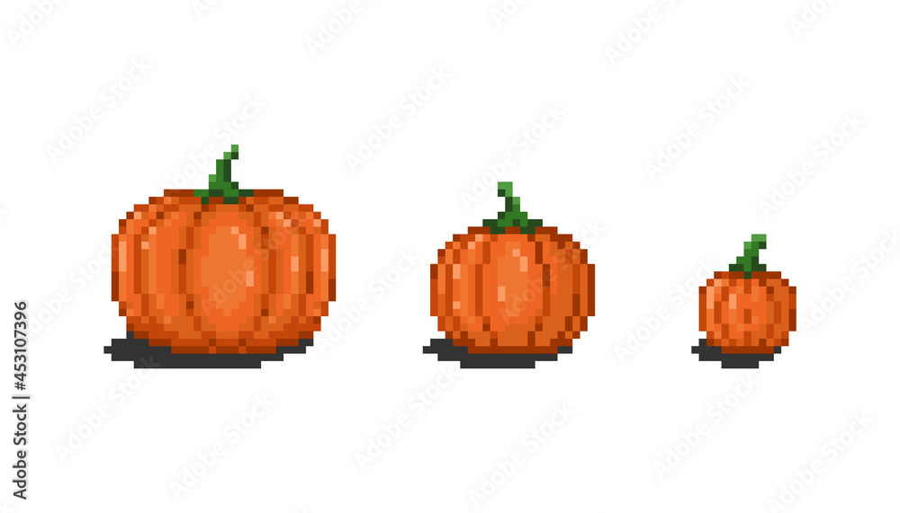 Pixel art pumpkins set. 8 bit pixel style retro game different sizes ...