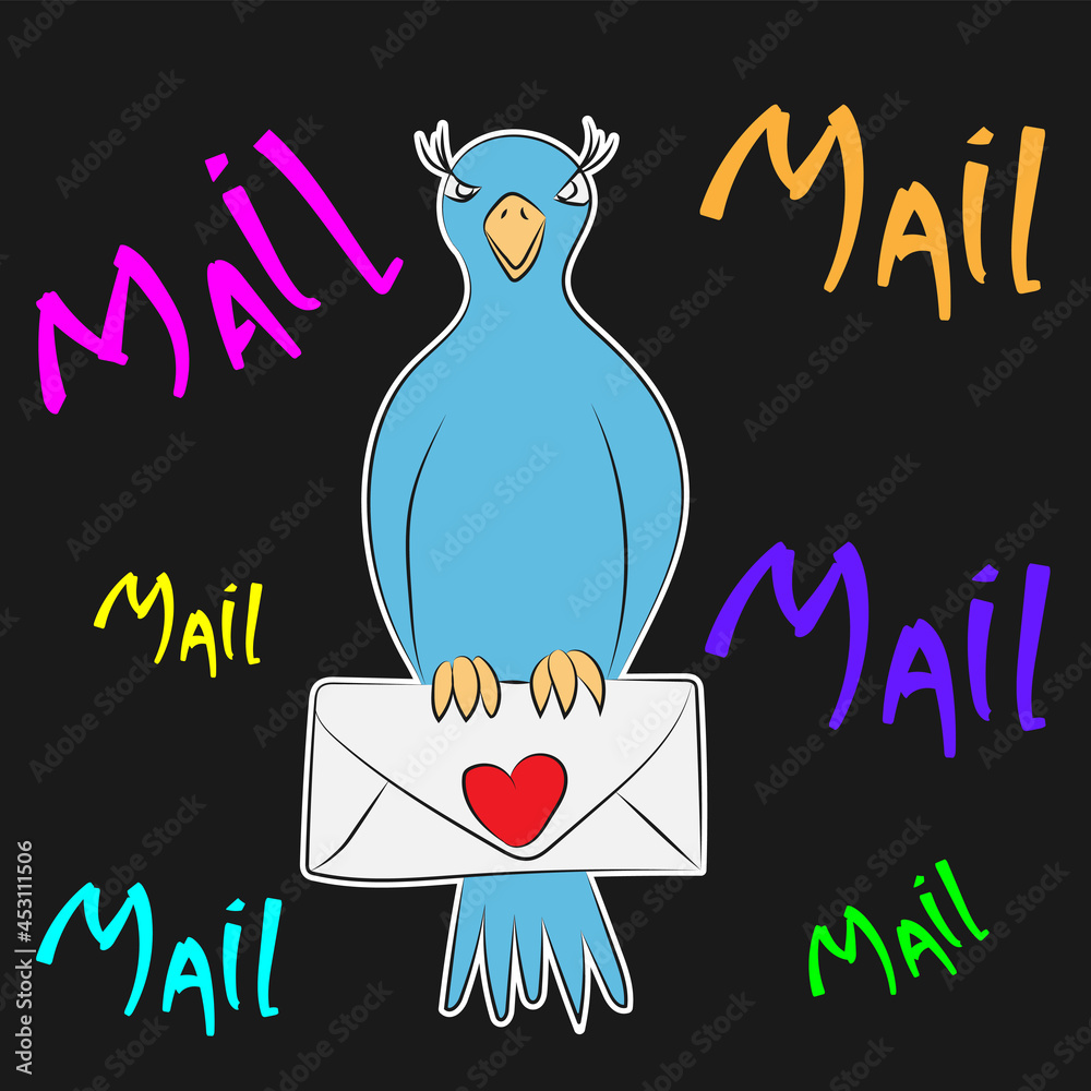 cartoon pigeons mail drawn on a black isolated background vector image ...