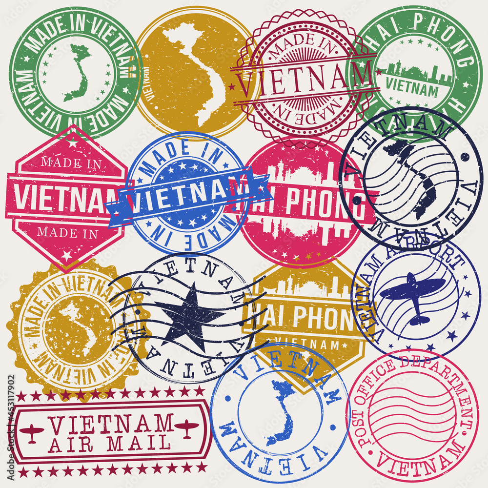 Haiphong, Vietnam Set of Stamps. Travel Stamp. Made In Product. Design ...