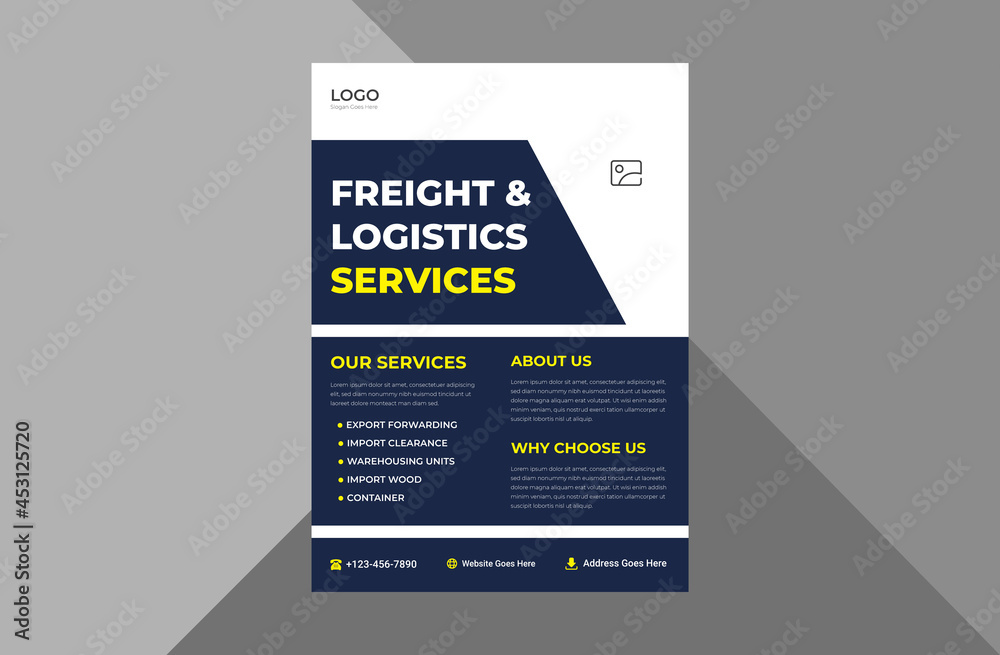 transport logistic service flyer template. shipping cargo industry ...