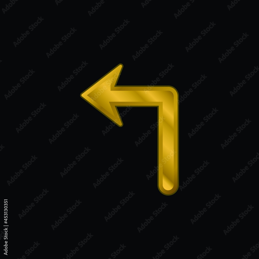 Arrow Of Large Size Turning To The Left gold plated metalic icon or ...