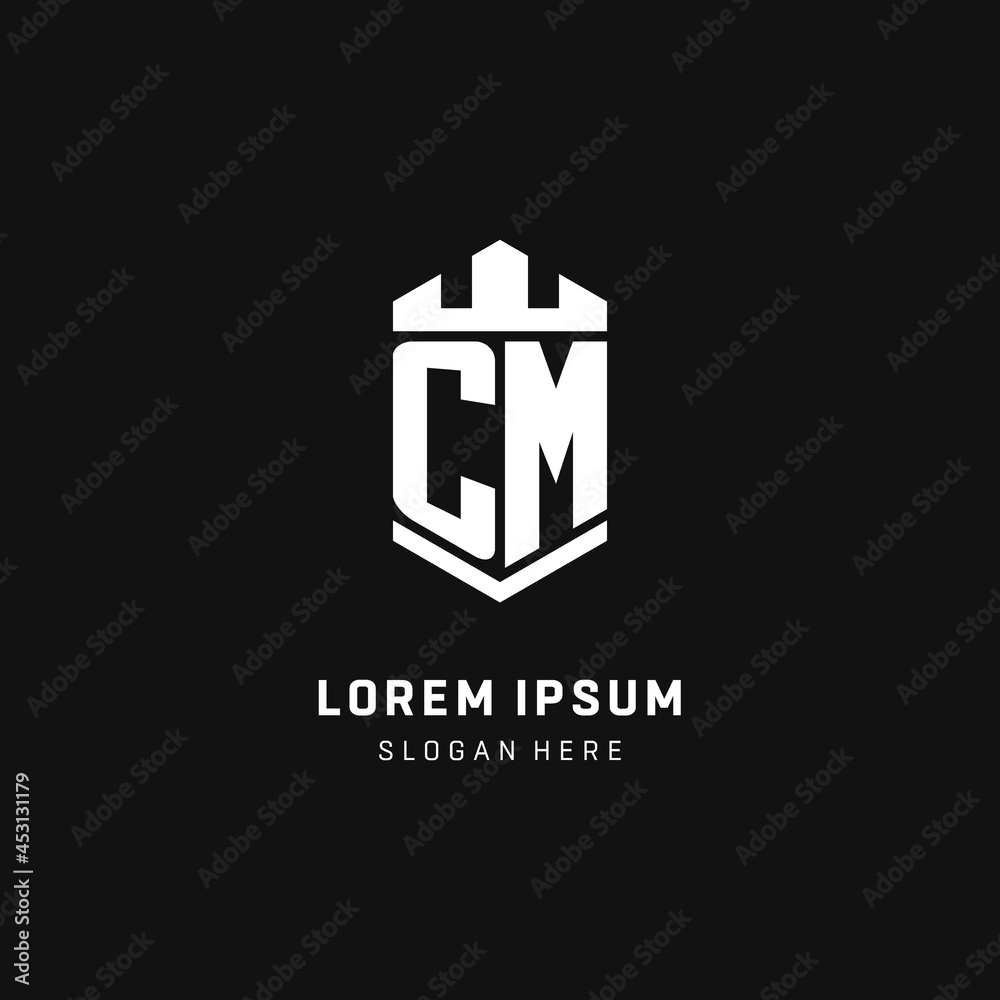 CM monogram logo initial with crown and shield guard shape style Stock ...