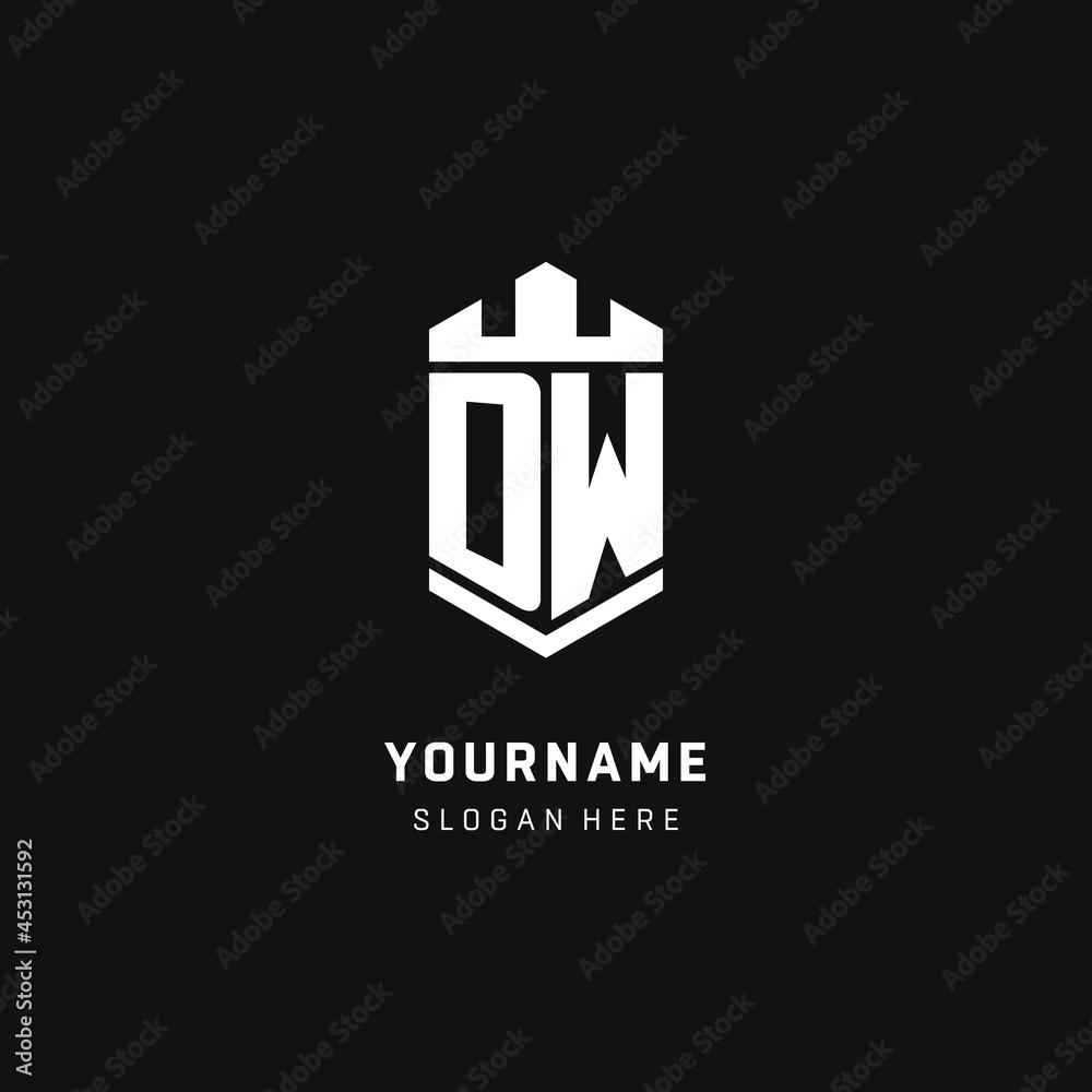 DW monogram logo initial with crown and shield guard shape style Stock ...