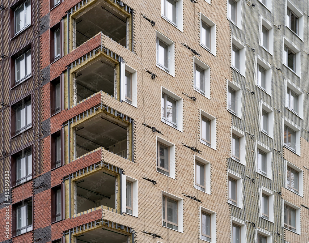 Facing building with ventilated facade. Modern facades of buildings ...