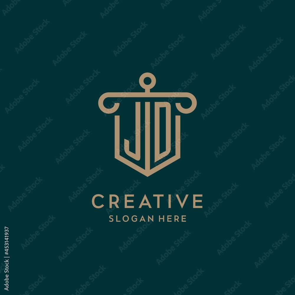 JD monogram initial logo design with shield and pillar shape style ...