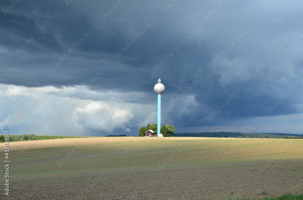 Dark storm clouds cumulonimbus from a supercell thunderstorm during a ...