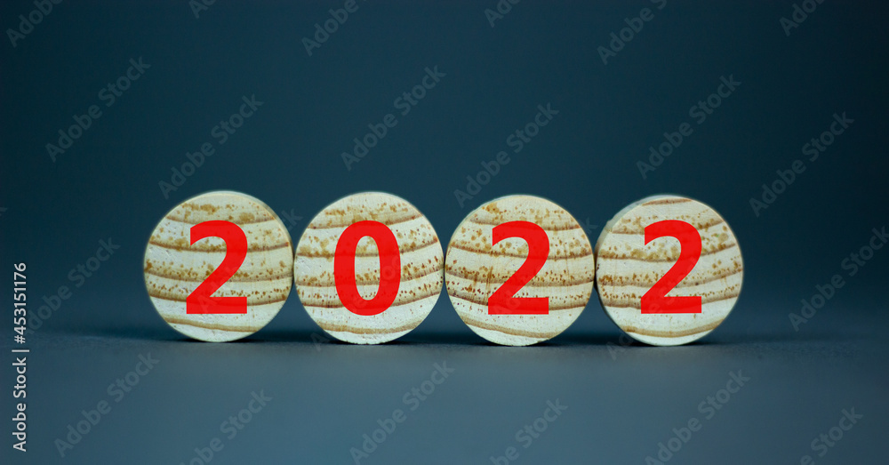 2022 happy new year symbol. Wooden circles symbolize the change from ...