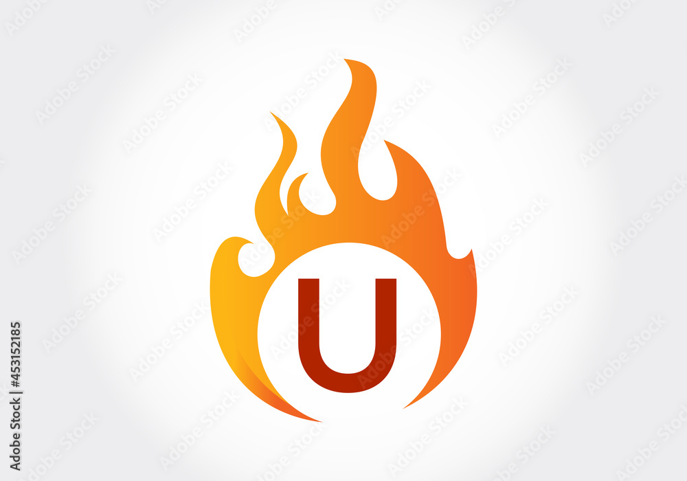 Initial U monogram alphabet with fire logo . Burning flame design ...
