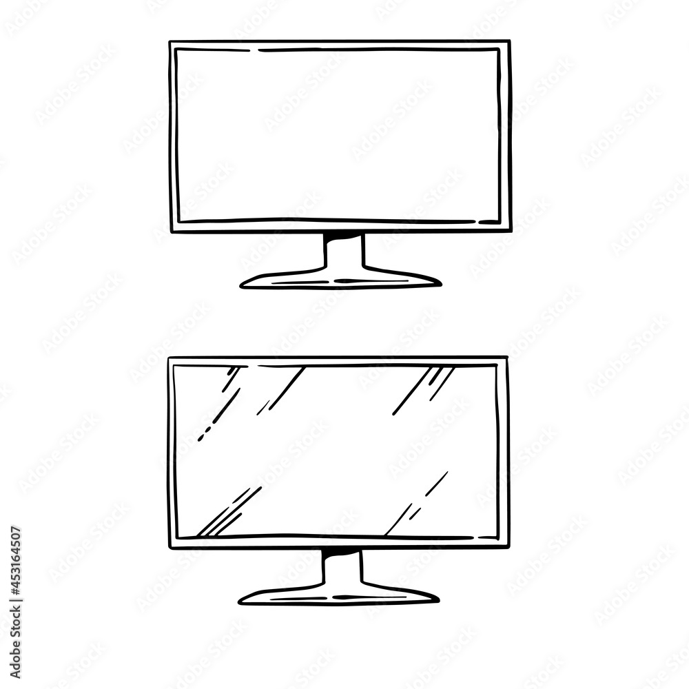 Laptop screen display doodle sketch set graphic element for business ...