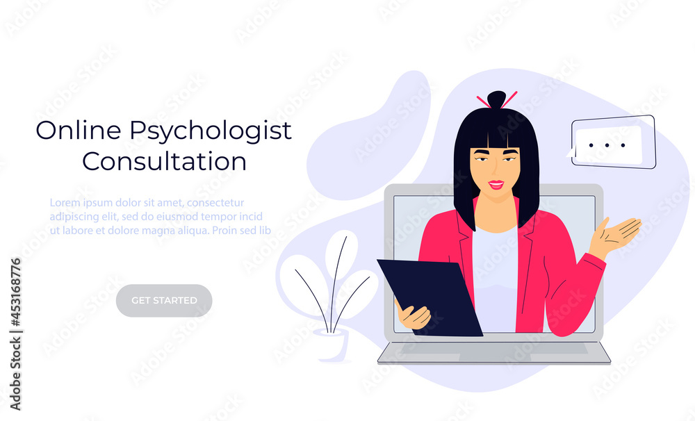 Psychologist online. Asian woman psychotherapist consults by video call ...