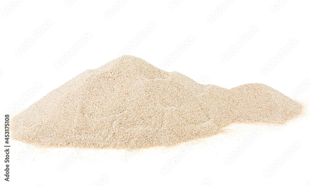 Pile of dry beach sand isolated on a white background. Desert sand ...