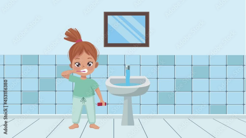 little girl brushing teeth animation Stock Video | Adobe Stock