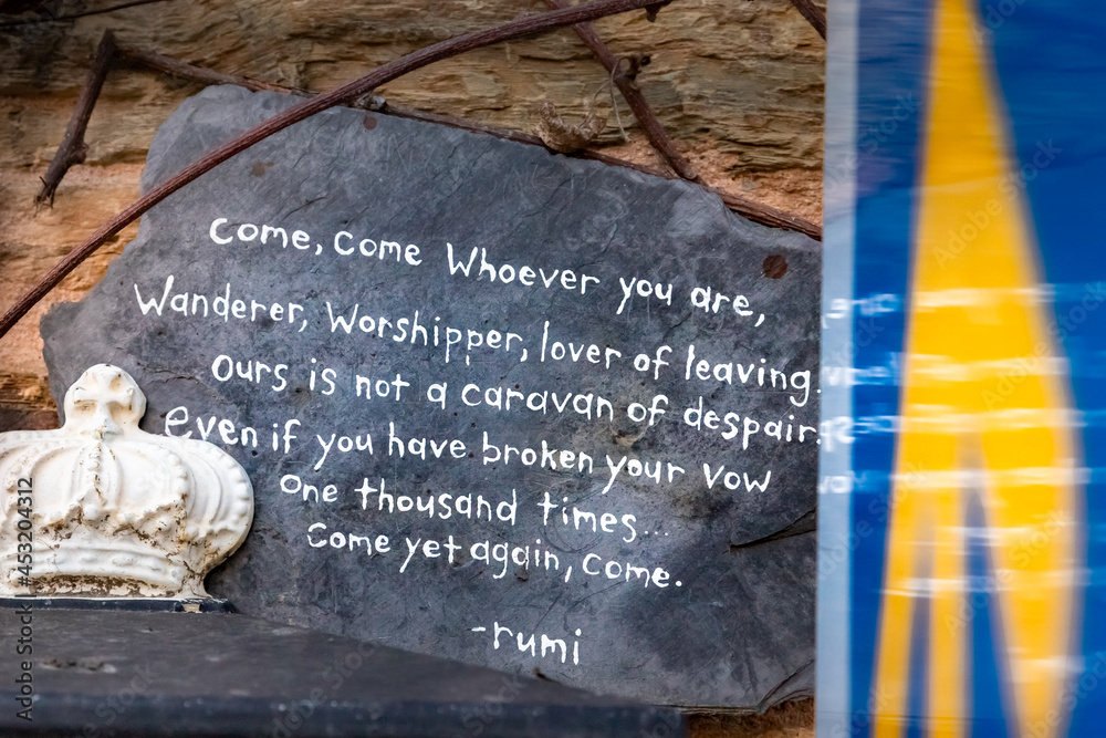 Inspitarional Motivation Rumi Quote Writing on Stone outside Pilgrim ...